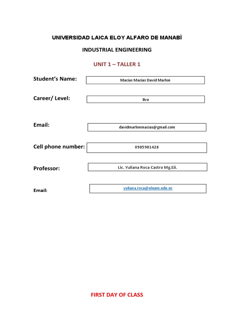 Industrial Engineering: Unit 1 - Taller 1 | PDF | Language Mechanics | Linguistic Typology