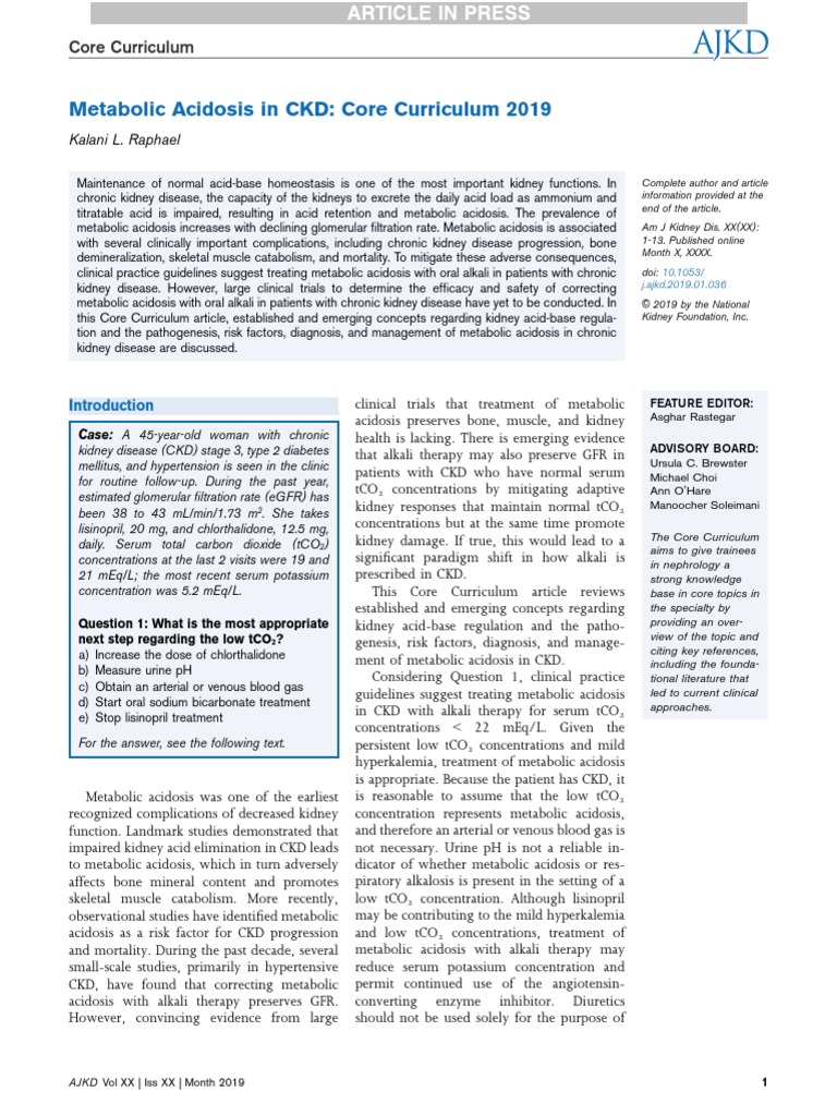 Metabolic Acidosis in CKD Core Curriculum 2019 | PDF | Chronic Kidney ...