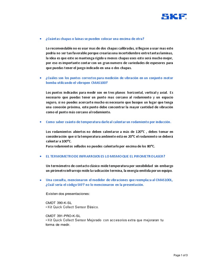 Preguntas MAPRO - SKF | PDF | Medición | Temperatura