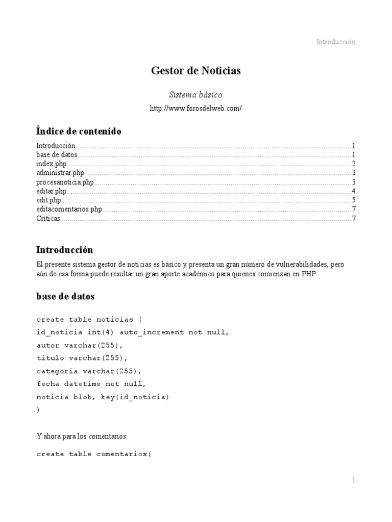 Gestor de Noticias en PHP | PDF | SQL | Php