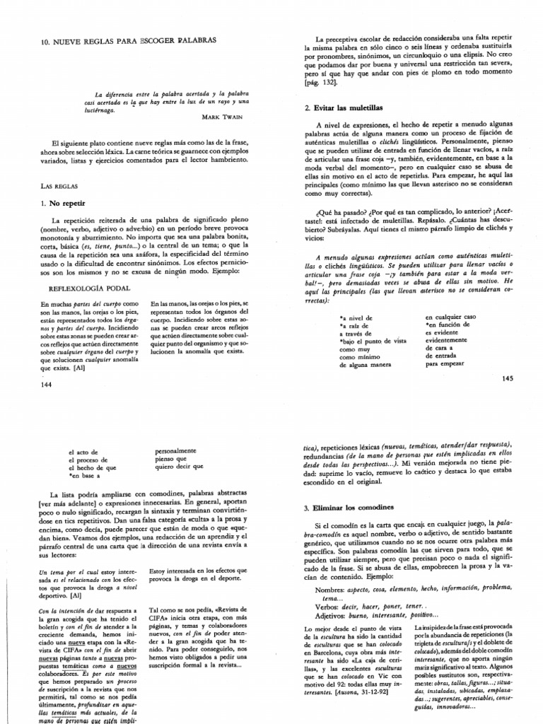 Nueve Reglas para Escoger Palabras - Daniel Cassany PDF | PDF