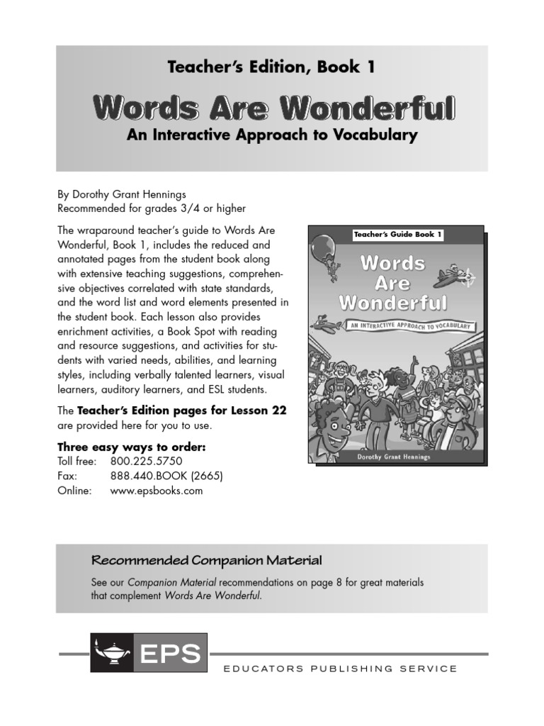 Teacher's Edition, Book 1: An Interactive Approach To Vocabulary | PDF ...