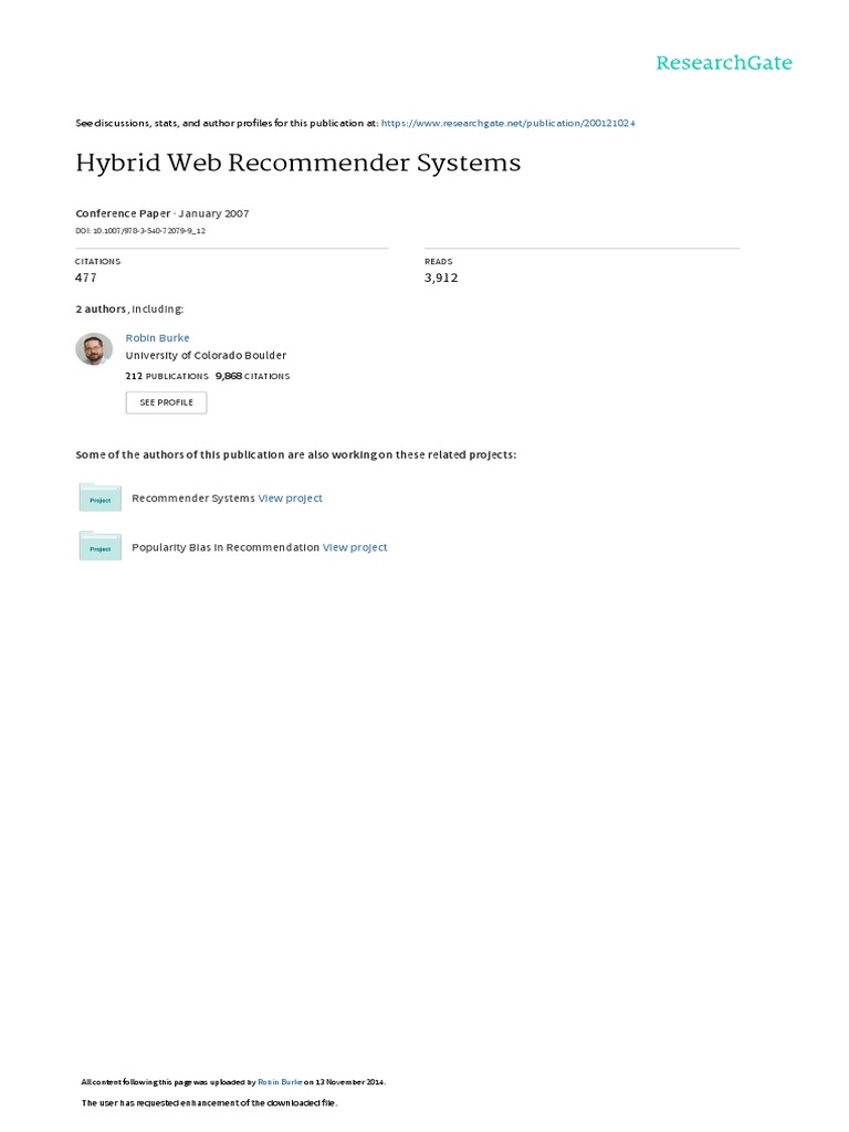 Hybrid Web Recommender Systems | PDF | Information Science | Cognitive Science