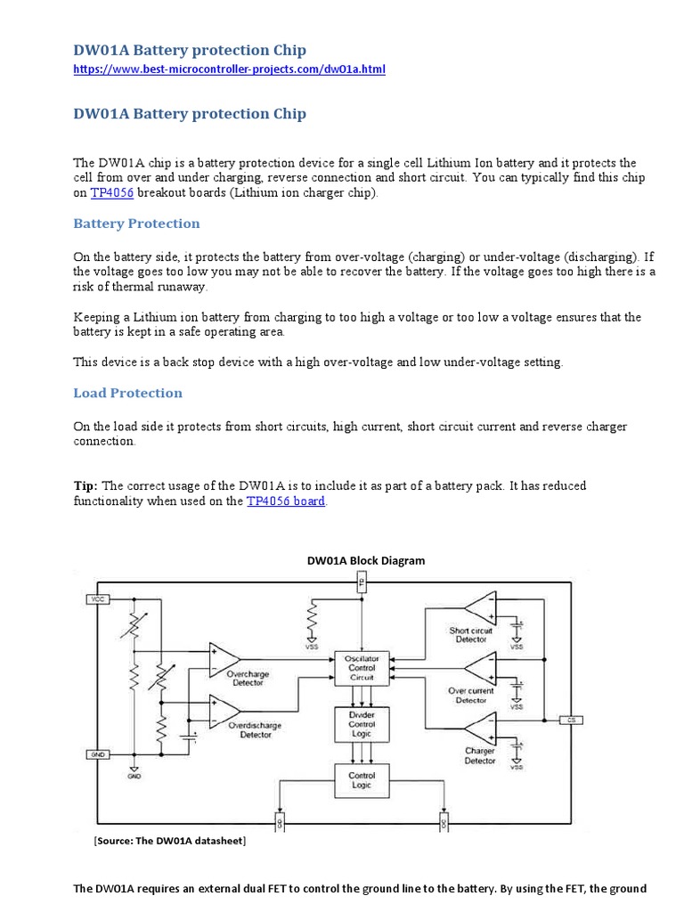 DW01A Battery Protection IC Overview | PDF | Mosfet | Field Effect ...