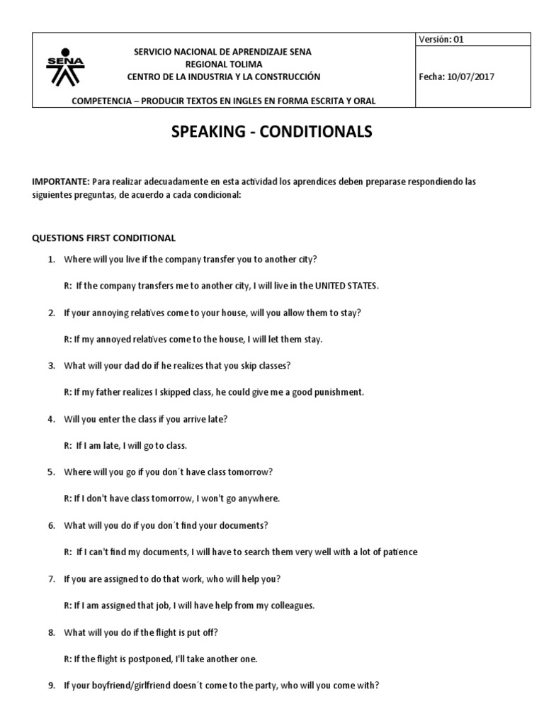 Speaking - Conditionals | PDF