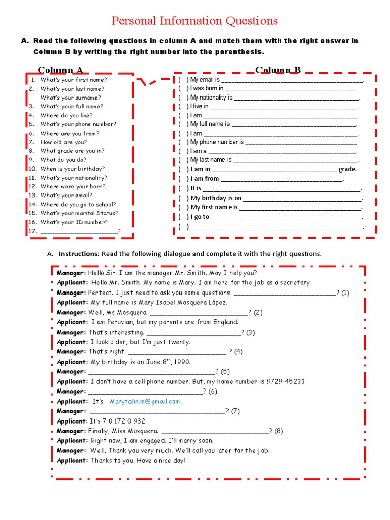 Personal Information Questions | PDF