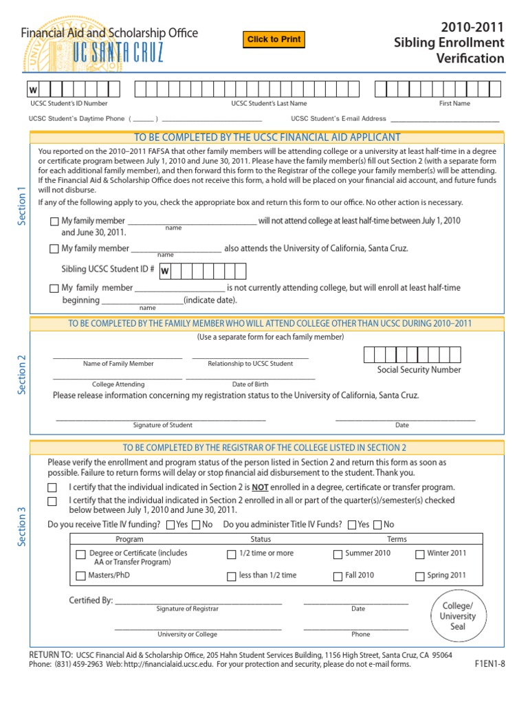 Sibling Enrollment Verification | PDF | University Of California | Academia