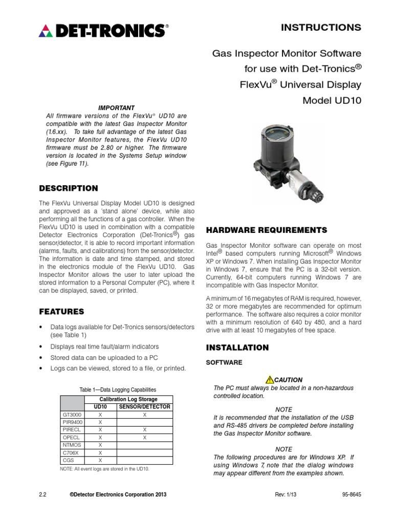 Gas Inspector Monitor Software For Use With Det-Tronics Flexvu ...