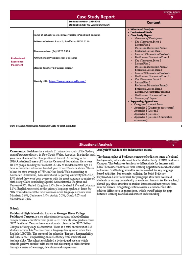 Tpa Case Study Secondary | PDF | Mentorship | Teachers