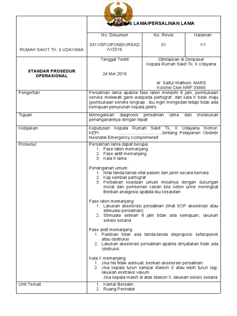 SOP PARTUS LAMA (Fix) | PDF | Pengembangan Diri | Kesehatan Holistik