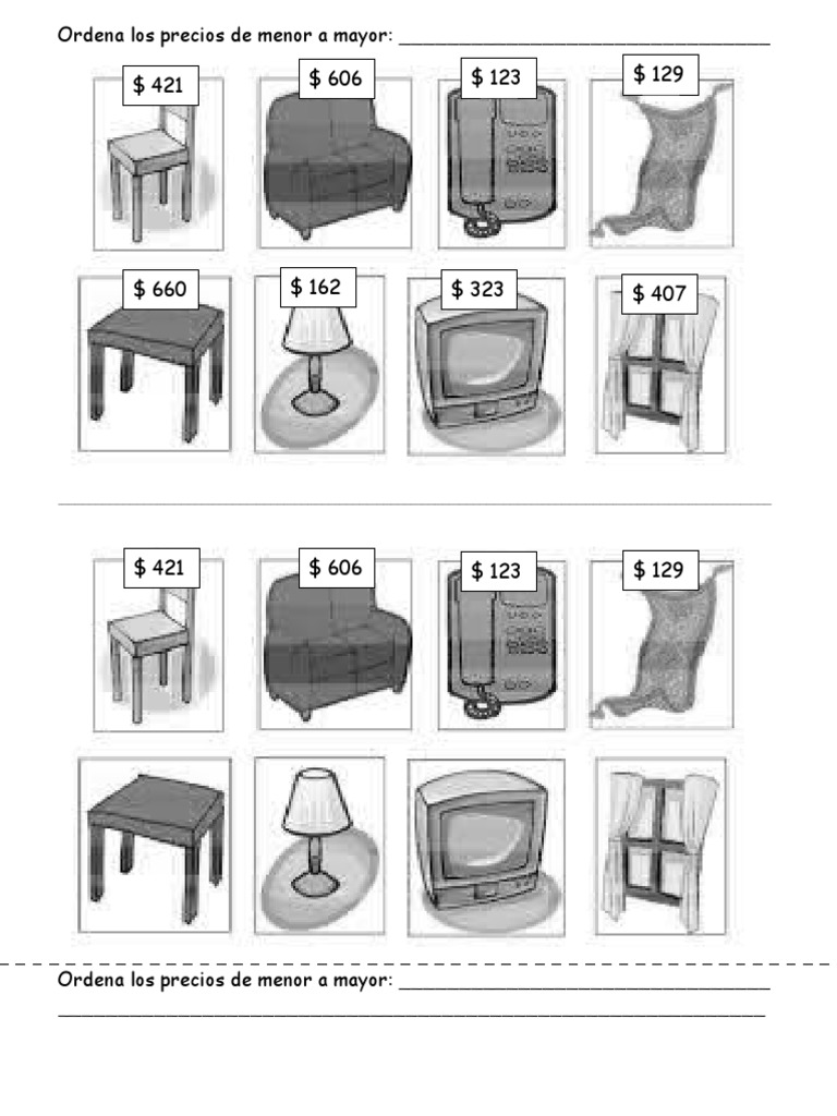 Actividad Primaria Segundo: Ordena Los Precios de Menor A Mayor | PDF