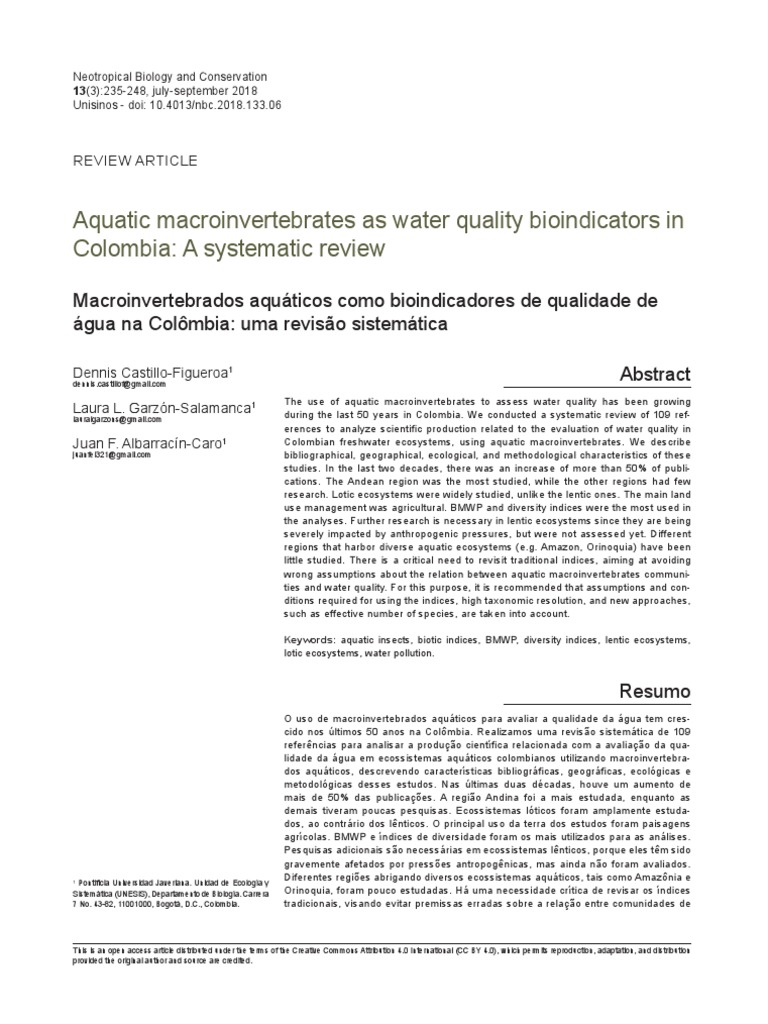 Aquatic Macroinvertebrates As Water Quality Bioindicators in Colombia ...