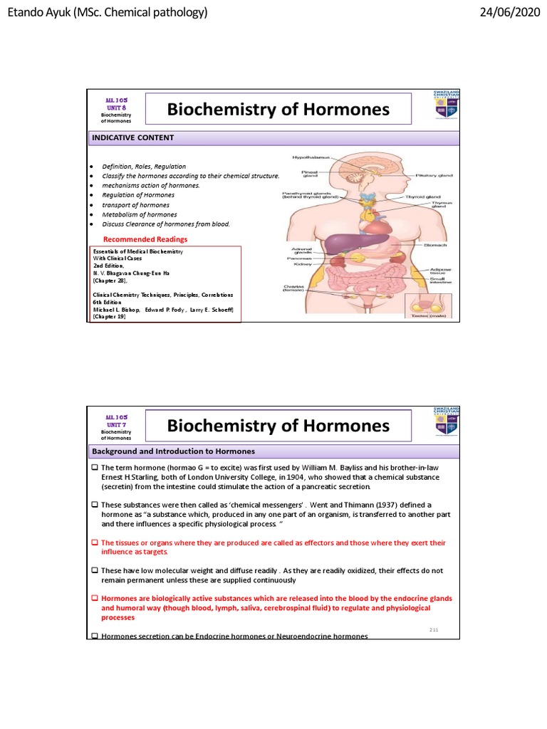 Biochemistry of Hormones - Lecture Notes | PDF | Hormone | Endocrine System