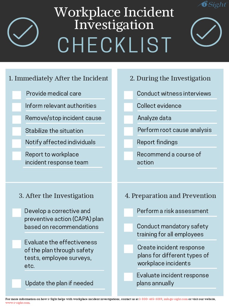 Workplace Incident Investigation Checklist Cheat Sheet | PDF
