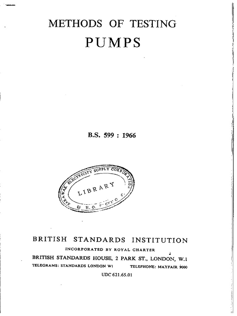 BS 599 (1966) Methods of Testing Pumps | PDF