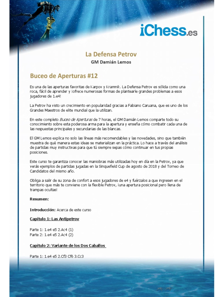 Defensa Petrov: Estrategias y Análisis | PDF | Aperturas de ajedrez ...