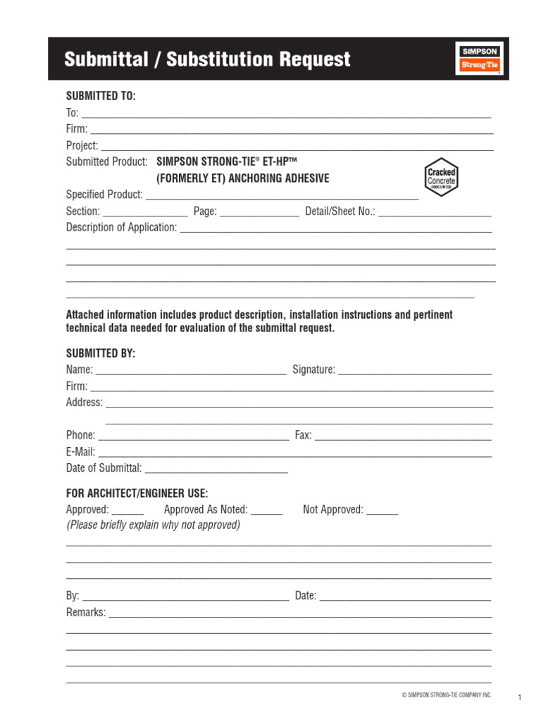 Submittal / Substitution Request: Submitted To | PDF | Epoxy | Masonry