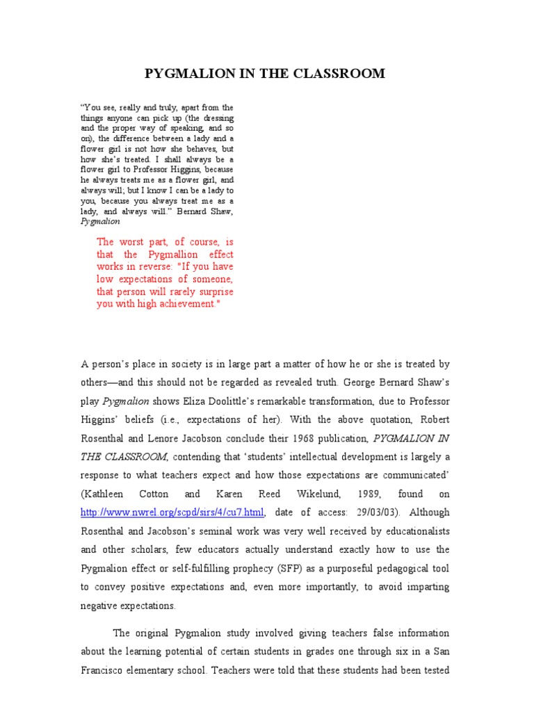 Pygmalion in The Classroom | PDF | Pygmalion (Play) | Teachers