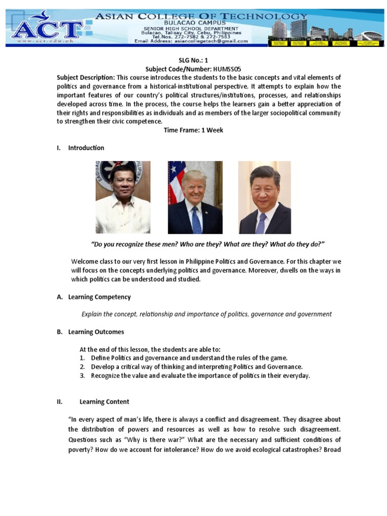 SLG No.: 1 Subject Code/Number: HUMSS05 Subject Description: This ...