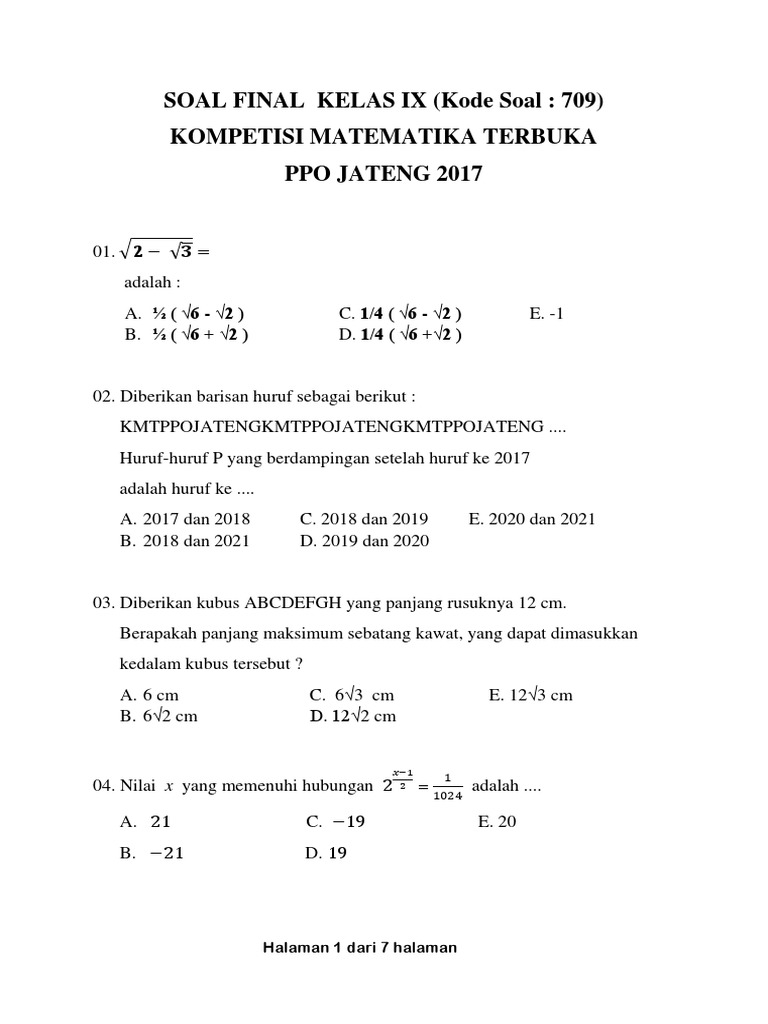 KMT Final Kelas 9 2017 | PDF