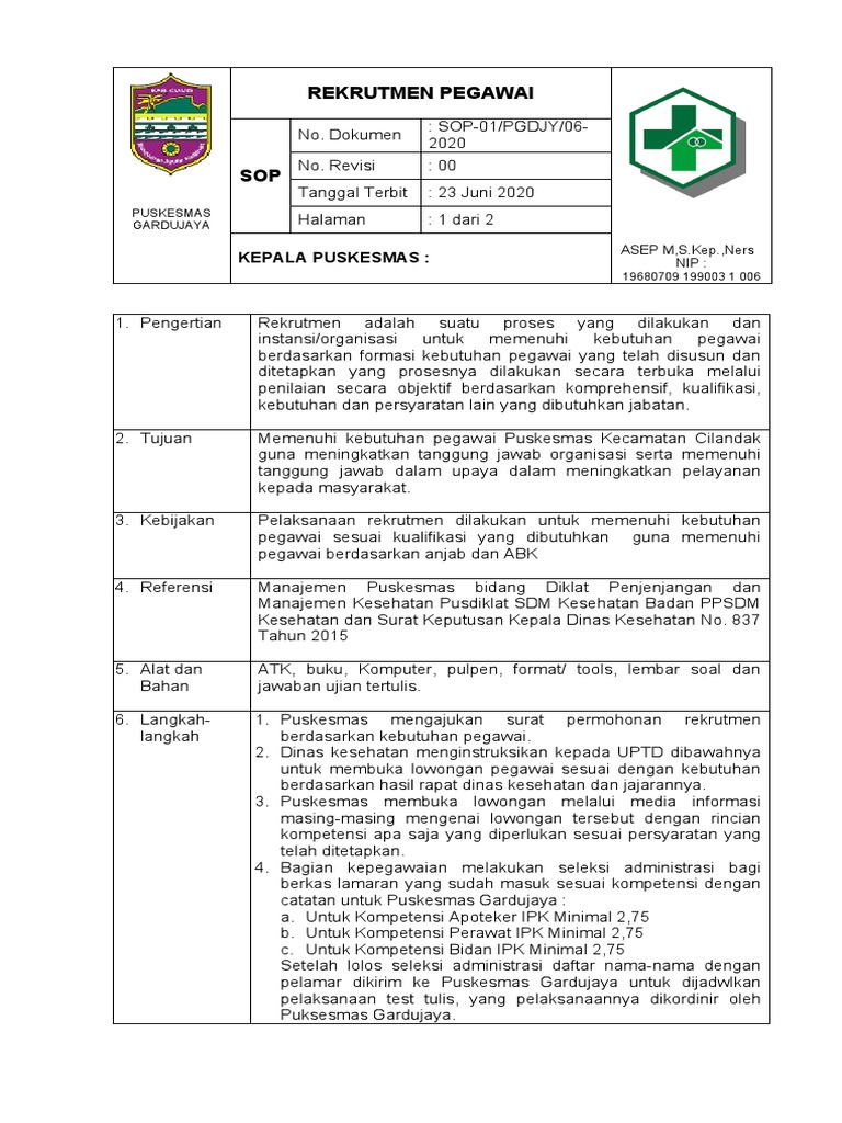 SOP Rekrutmen Pegawai | PDF | Pengelolaan Keuangan & Uang
