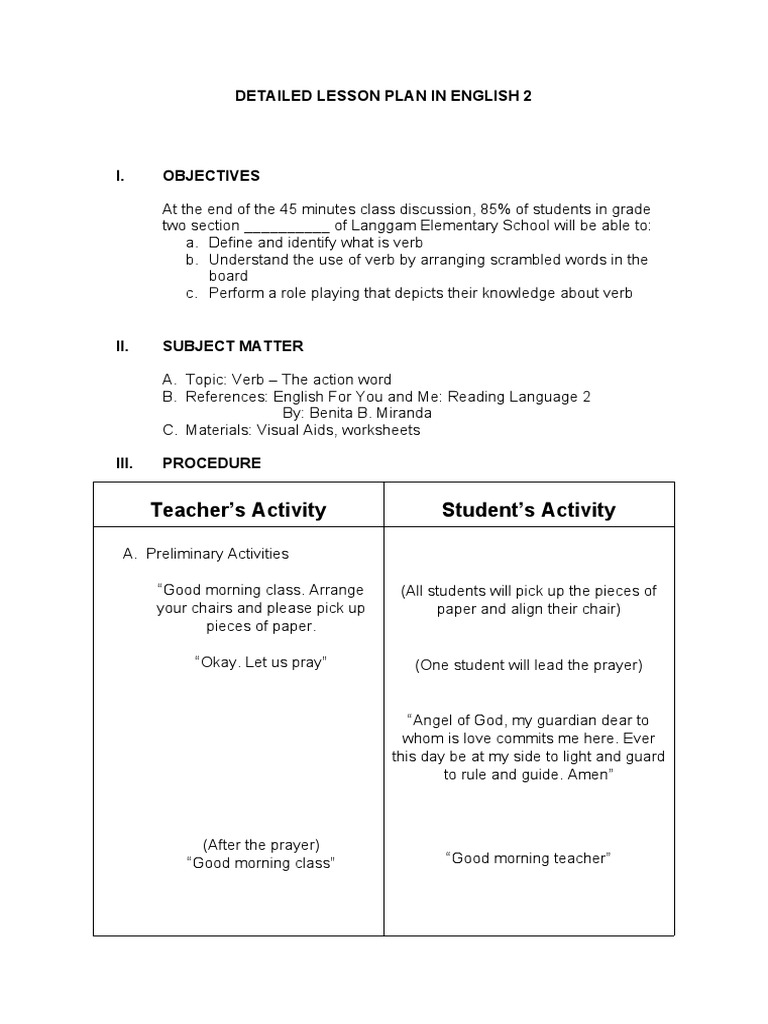 Drtailed Lesson Plan in English 2 | PDF | Lesson Plan | English Language