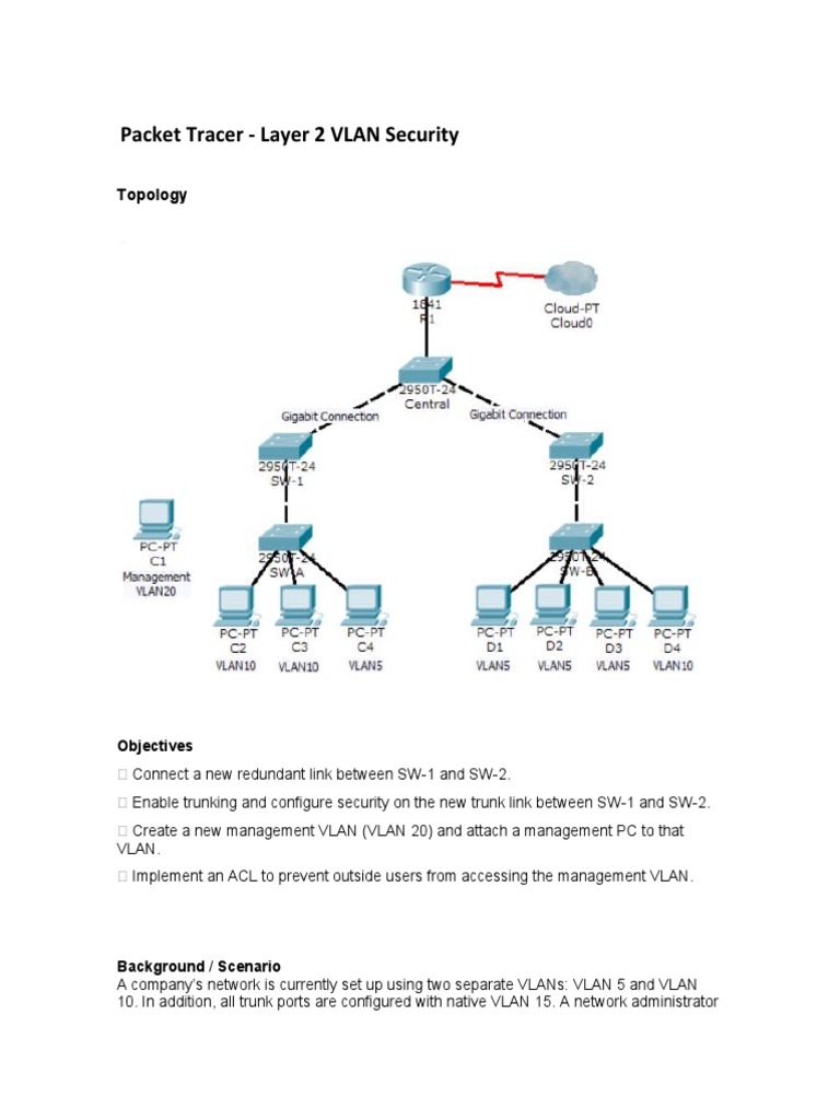 6.5.1.3 Packet Tracer - Layer 2 VLAN Security | PDF | Computer Network | Ip Address