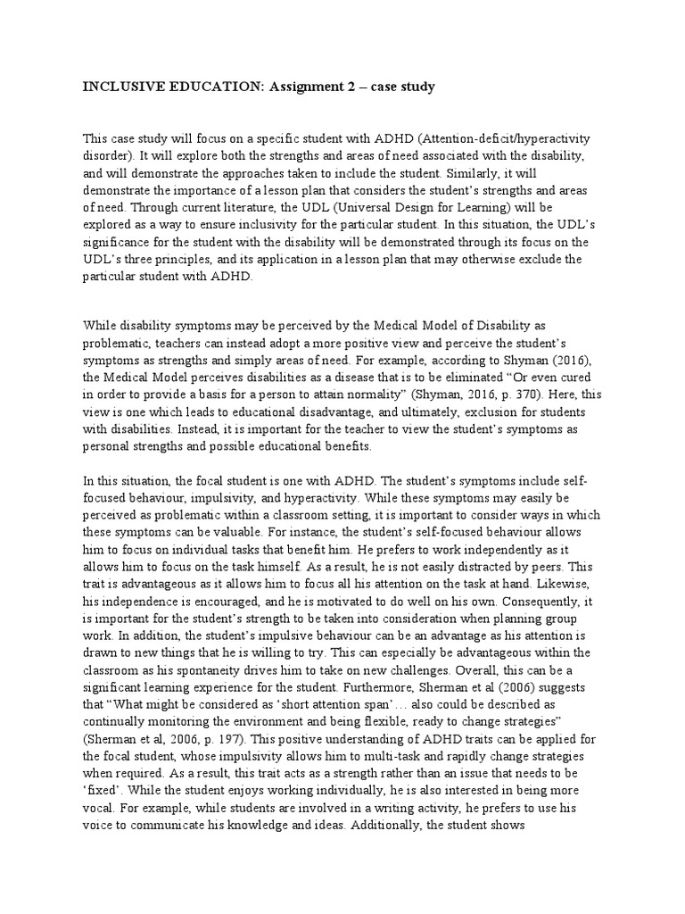 INCLUSIVE EDUCATION: Assignment 2 - Case Study | PDF | Impulsivity ...