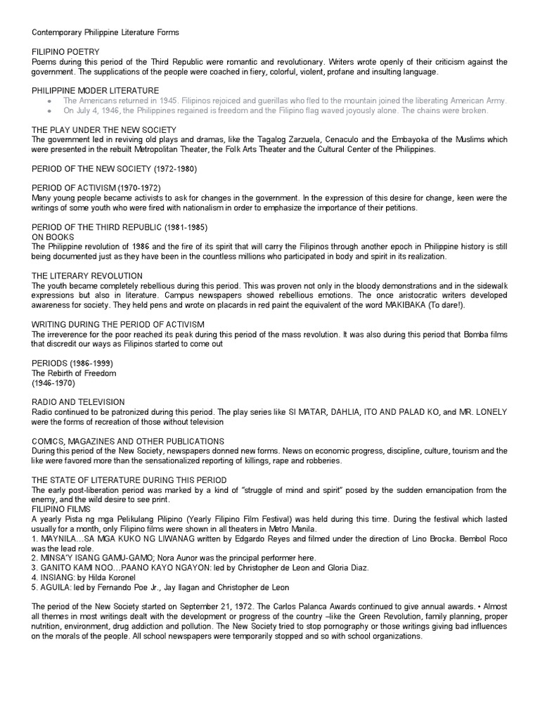 Philippine Contemporary Literature | PDF | Philippines | Poetry