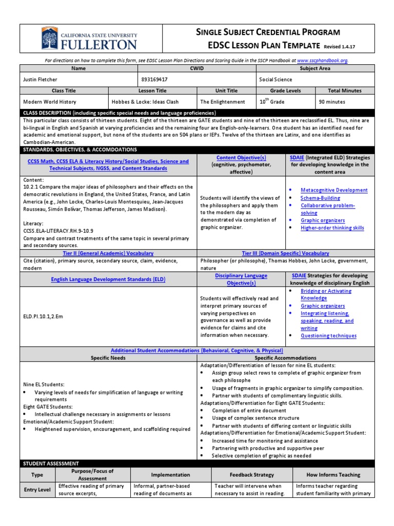 Hobbes Locke Lesson Plan With Attachments | PDF | Reading Comprehension ...