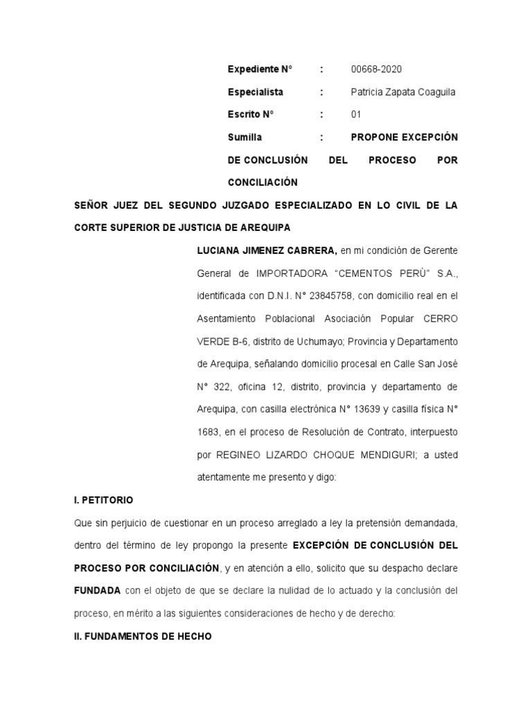 EXCEPCION | PDF | Demanda judicial | Ley procesal