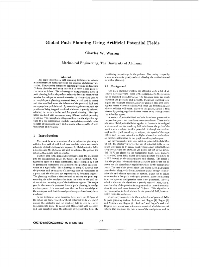 Global Path Planning Using Artificial Potential Fields | PDF | Applied ...