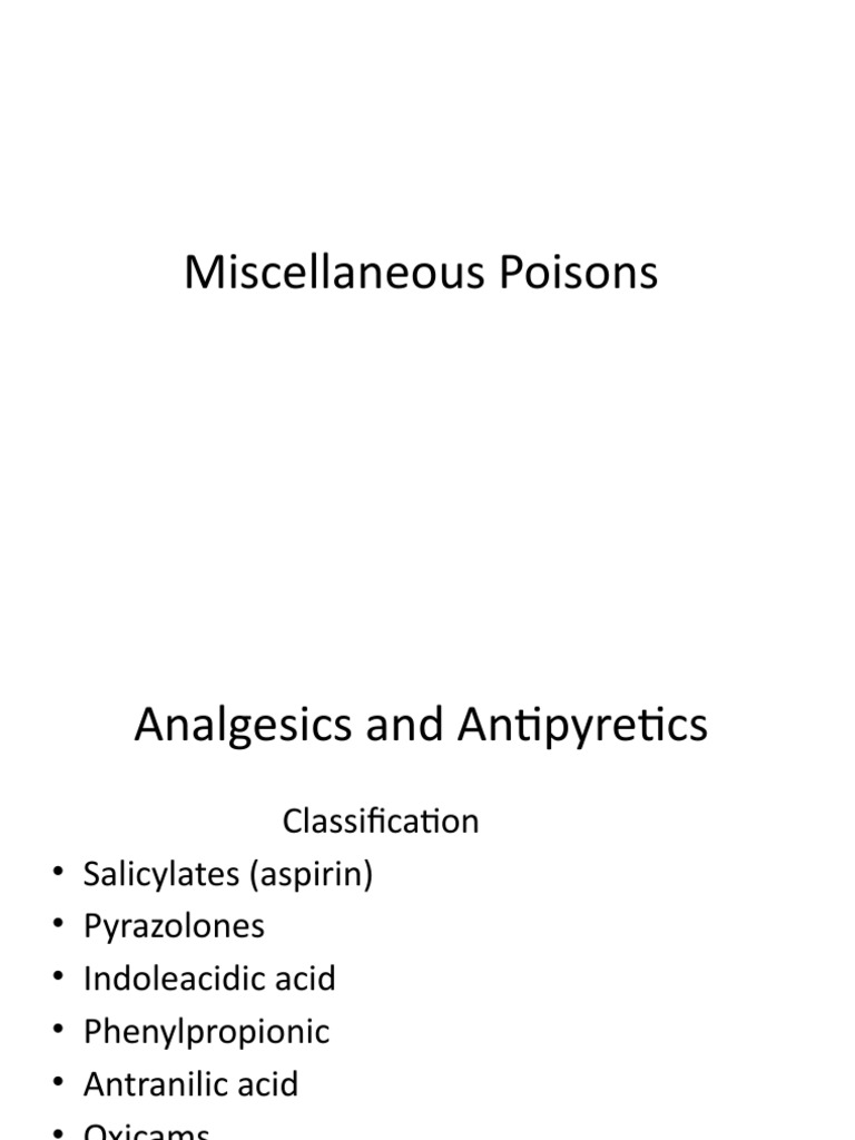 Overview of Miscellaneous Poisons | PDF | Aspirin | Vomiting