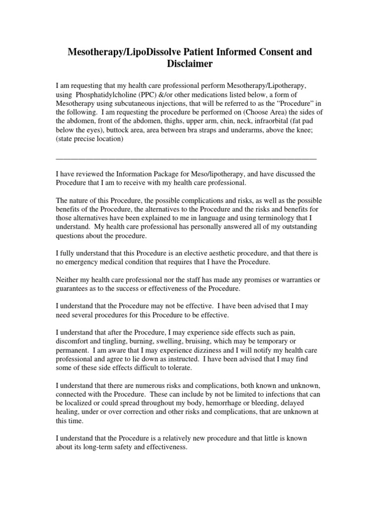 Mesotherapy Patient Consent Form | PDF | Consent | Stroke