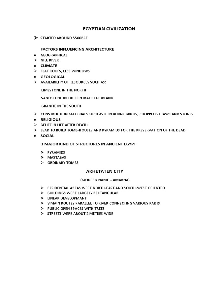Egyptian Civilization: Factors Influencing Architecture | PDF