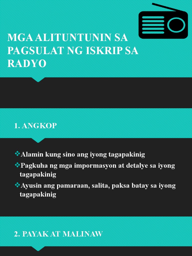 Mga Pamantayan Sa Pagsulat NG Iskrip Sa Radyo | PDF