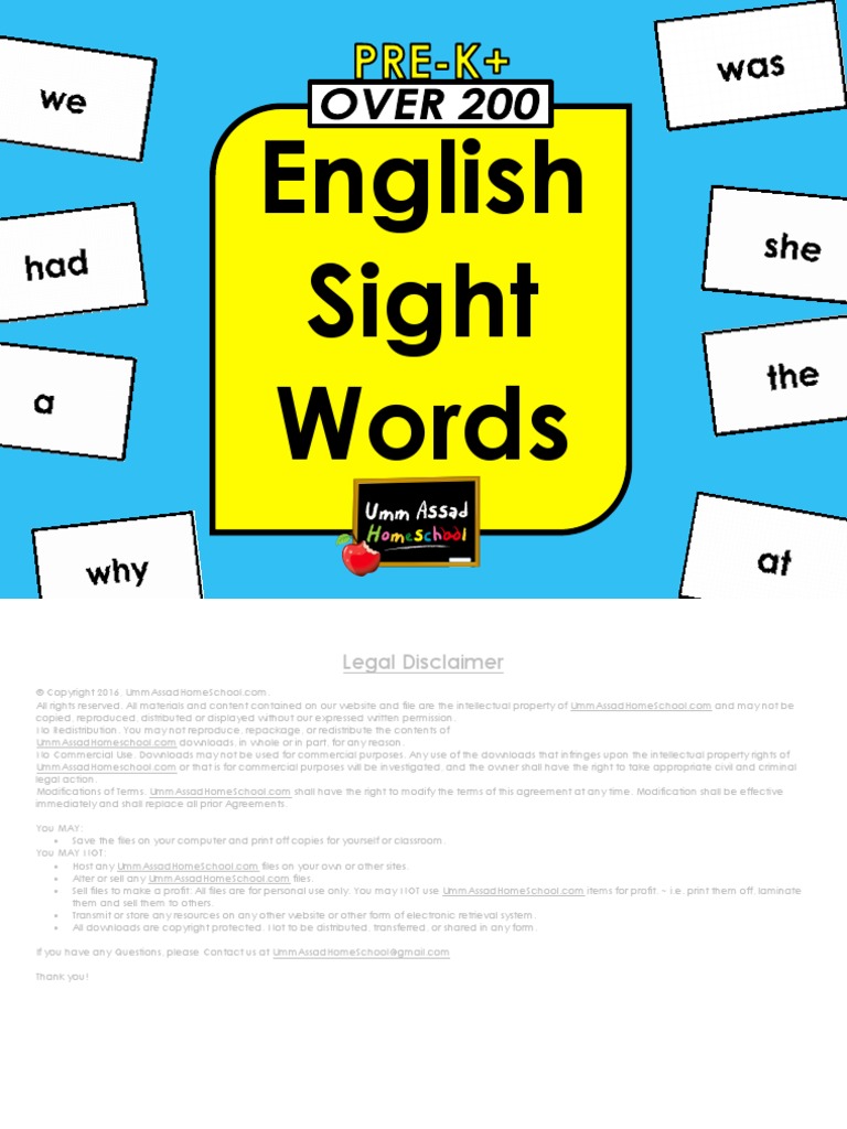 200 Sight Words Flashcards PDF | PDF | Download | Intellectual Property