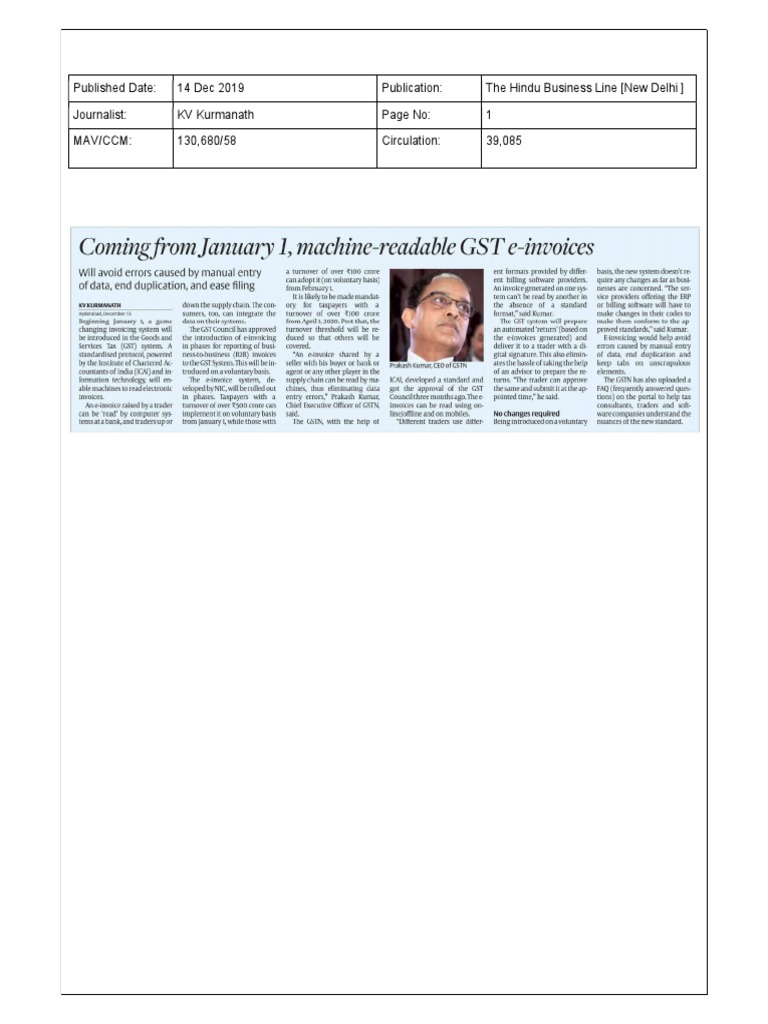 Newspaper Clippings On E Invoice 2 | PDF | Business | Finance & Money ...
