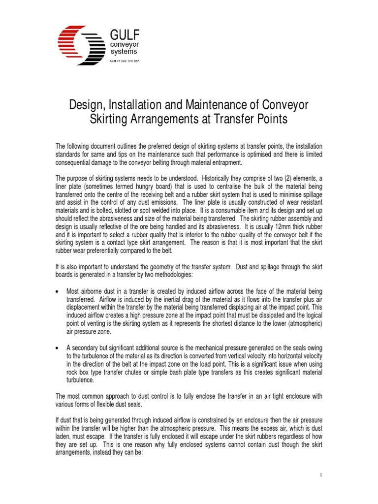 Design, Installation and Maintenance of Conveyor Skirting Arrangements ...