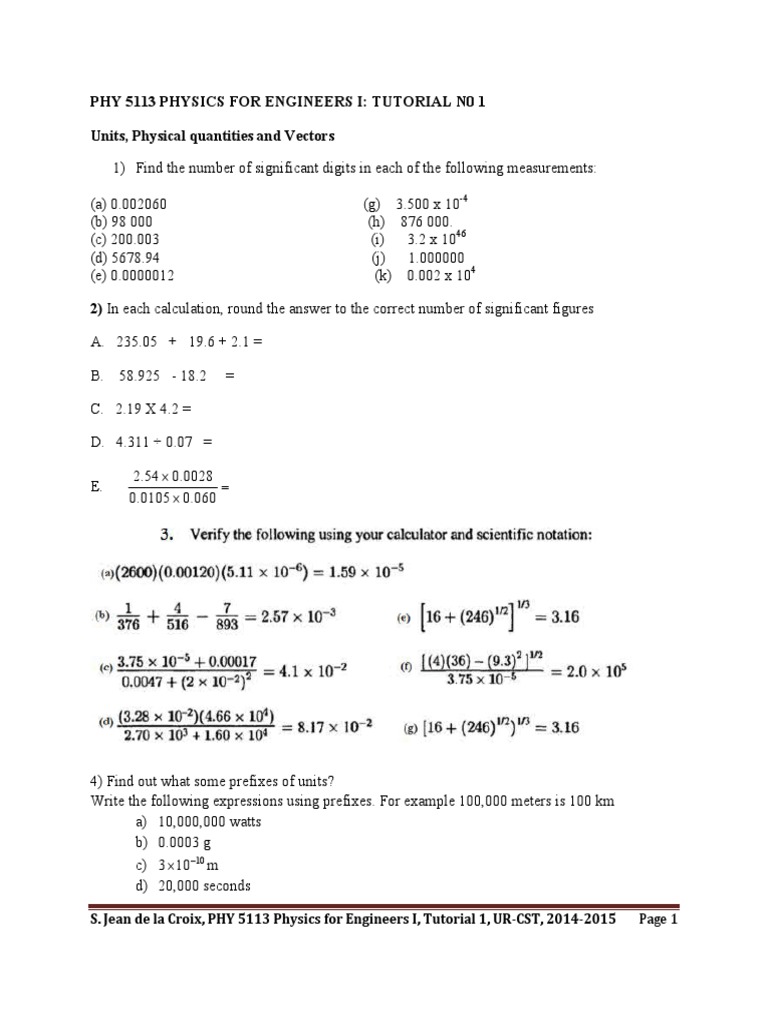 Phy5113 Tutorial N0 1 Questions Pdf Euclidean Vector Trigonometric Functions