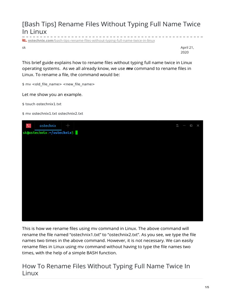 Bash Tips Rename Files Without Typing Full Name Twice in Linux | PDF ...