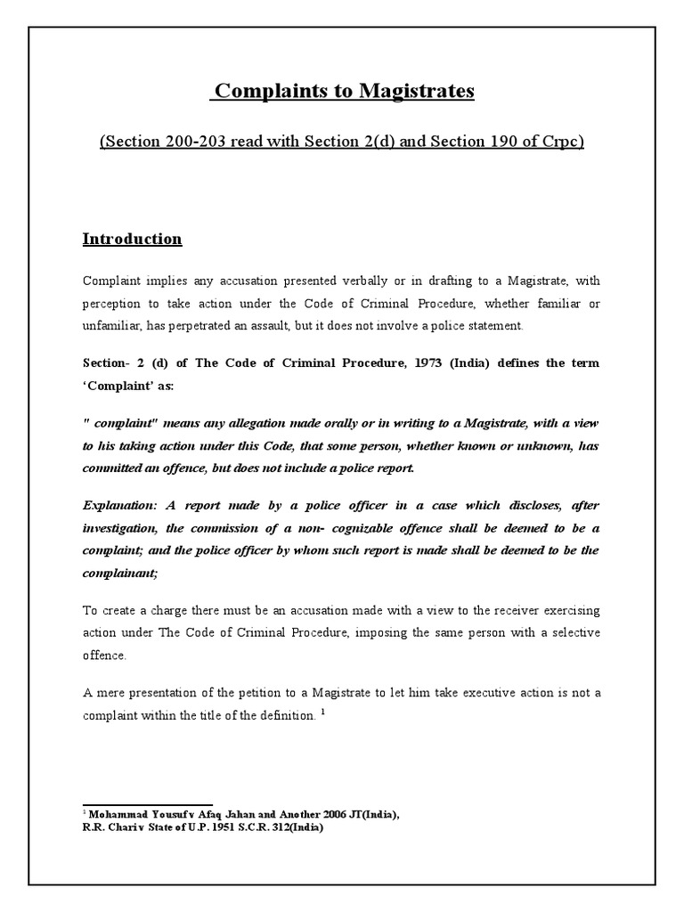 Complaints To Magistrate (CRPC) | PDF | Magistrate | Misconduct