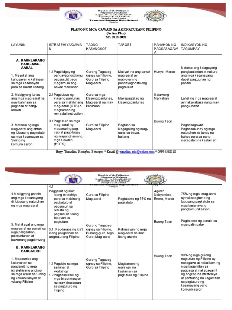 Action Plan Filipino 10 | PDF