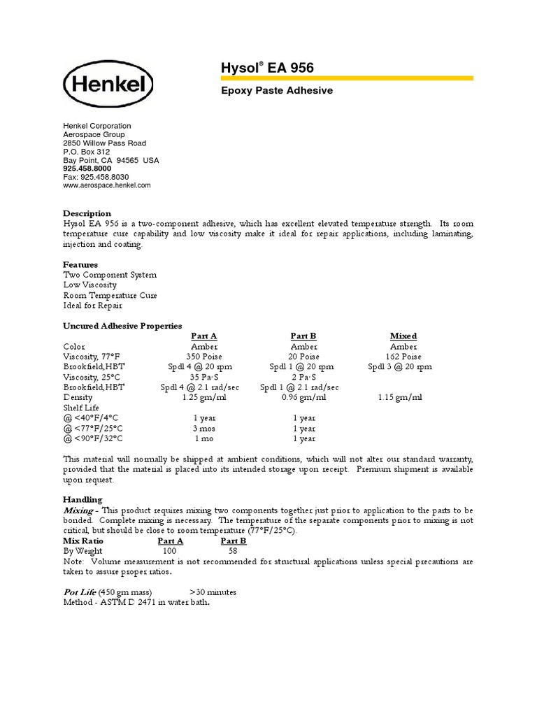 Hysol Ea 956 PDF | PDF | Adhesive | Epoxy