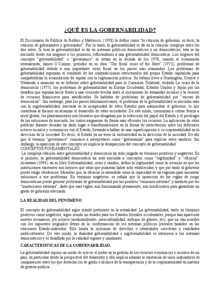Qué Es La Gobernabilidad | PDF | Democracia | Ideologías políticas