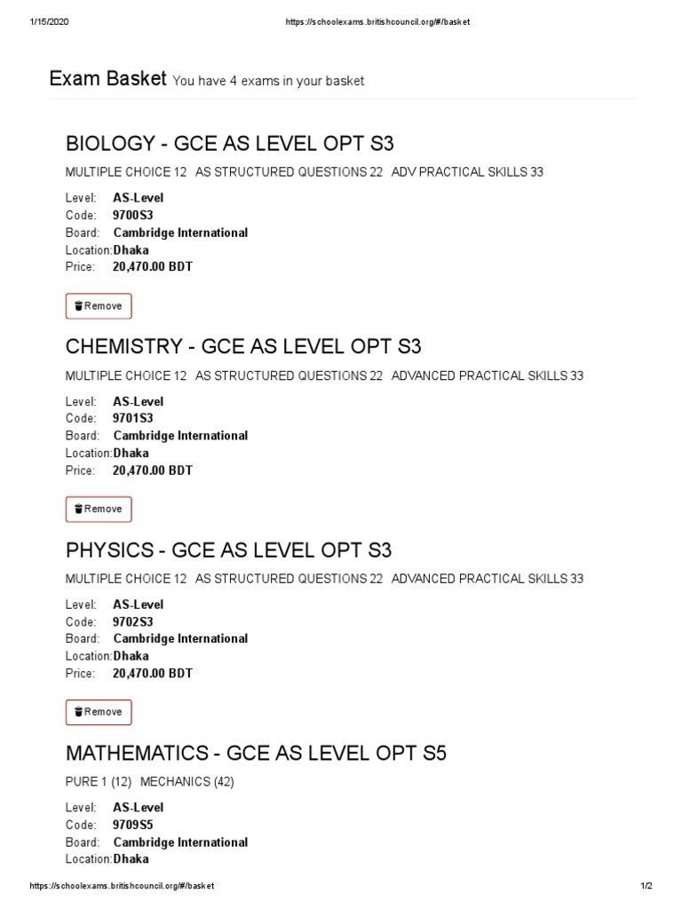 Exam Basket Biology - Gce As Level Opt S3: You Have 4 Exams in Your ...