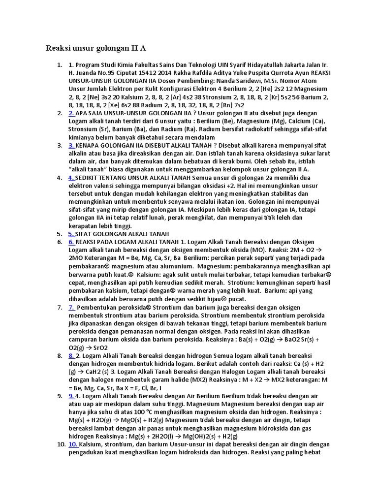 Reaksi Unsur Golongan II A | PDF | Seni | Sains & Matematika