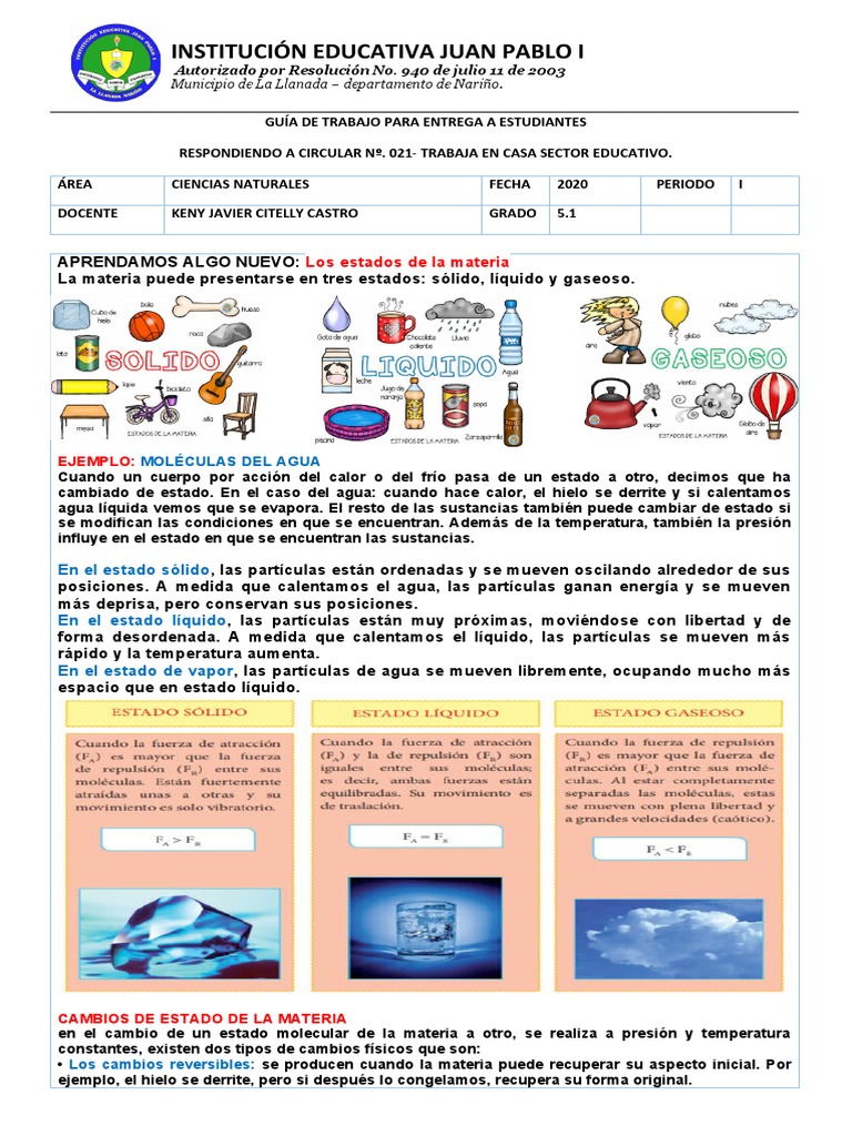 13 GUIA CIENCIAS NATURALES. Estados de La Materia | PDF | Líquidos ...