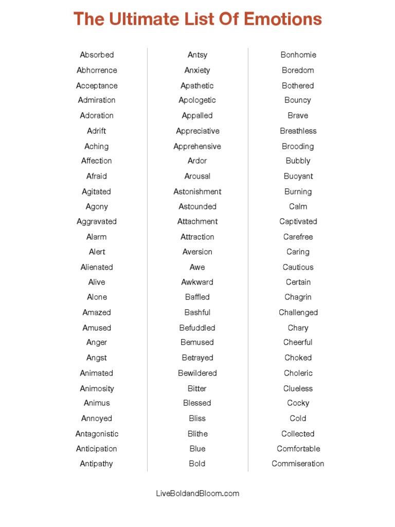 The Ultimate List of Emotions PDF | PDF | Psychiatry Related Fields ...