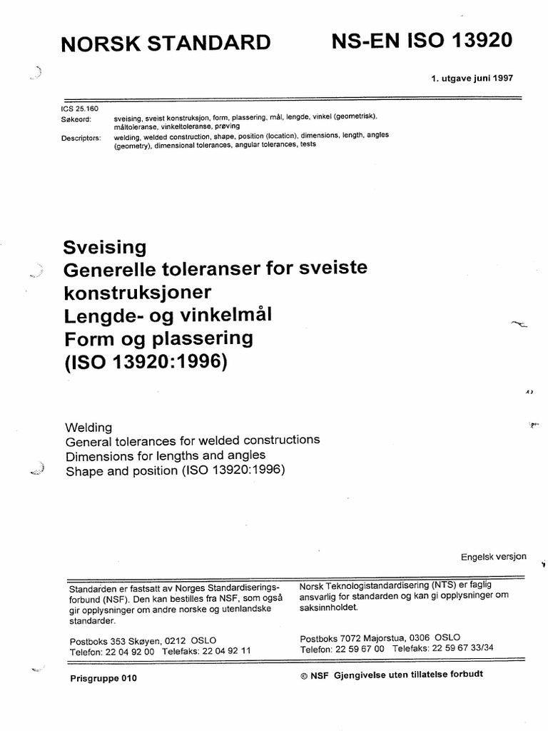 NS en Iso 13920 | PDF